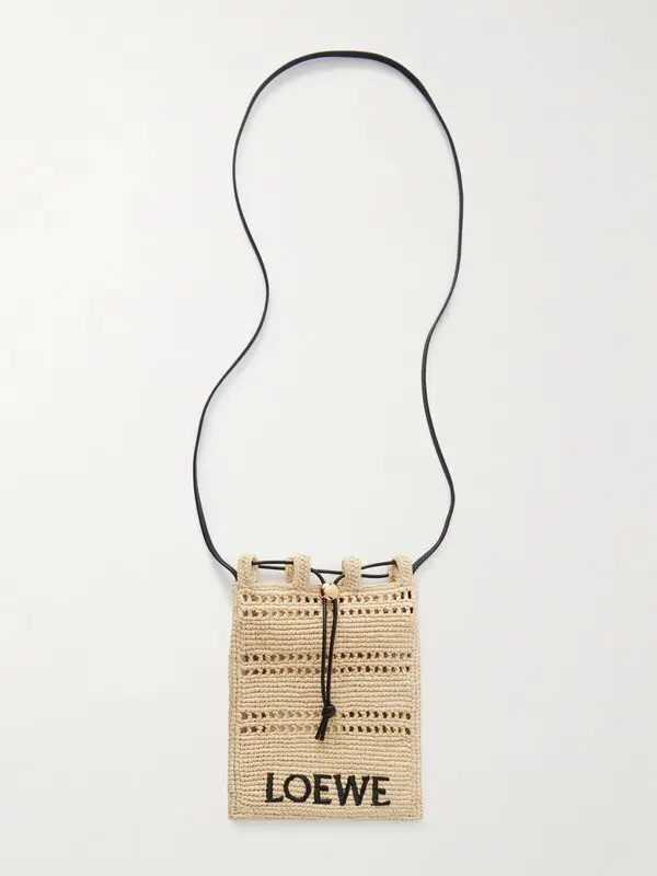 Loewe Paula's Ibiza Leather-trimmed Embroidered Raffia Shoulder Bag - Neutrals