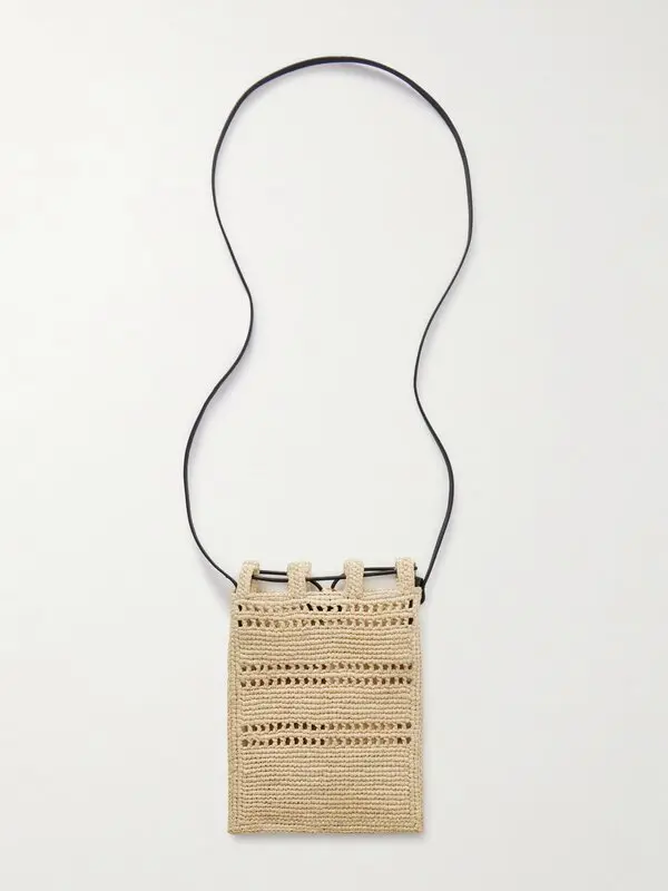 Loewe Paula's Ibiza Leather-trimmed Embroidered Raffia Shoulder Bag - Neutrals