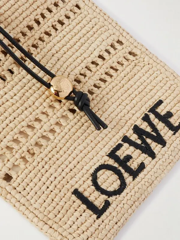 Loewe Paula's Ibiza Leather-trimmed Embroidered Raffia Shoulder Bag - Neutrals
