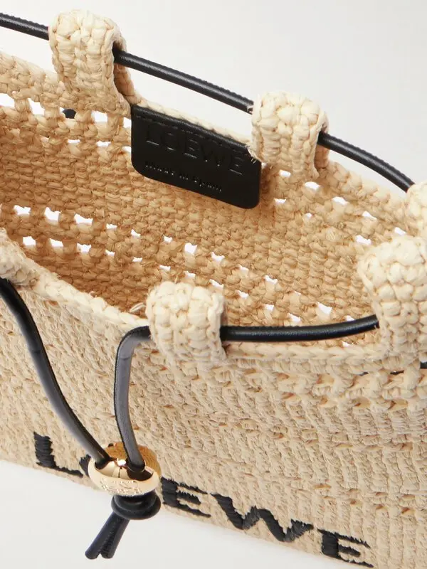 Loewe Paula's Ibiza Leather-trimmed Embroidered Raffia Shoulder Bag - Neutrals
