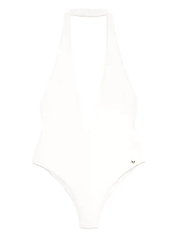 Kiki De Montparnasse Echauffe Swim Halter Plunge One Piece - Neutrals