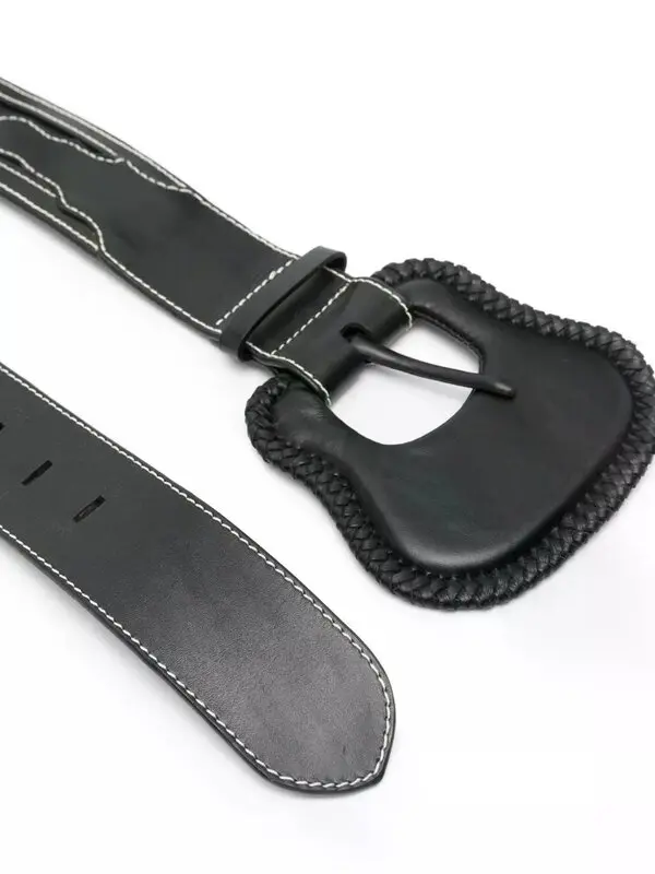 Johanna Ortiz Black Leather Belt with White Contrast Stitching 1 1/2 main image 2