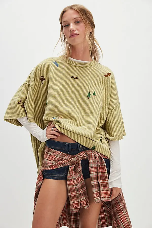Free People We The Free Embroidered Camp T-shirt