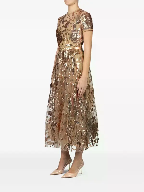 elie saab tulle embroidered midi dress ELIE SAAB