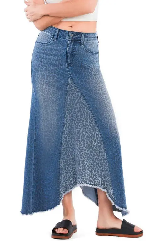 WASH LAB DENIM Selma Animal Print Denim Skirt