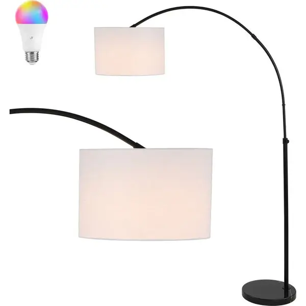 JONATHAN Y Collier Industrial Vintage Head-and-height-adjustable Iron Led Arc Floor Lamp With Smart Bulb - Black