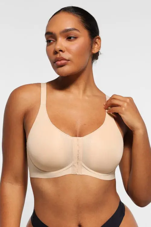 SHAPELLX Wireless Front-hook Back Smooth Bra - Warm Sand