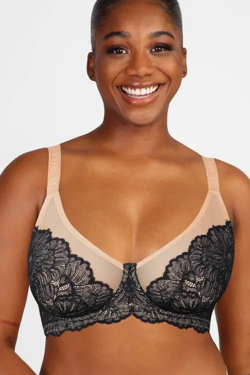 SHAPELLX Supportive Unlined Lace Underwired Bra - Classic Black+khaki