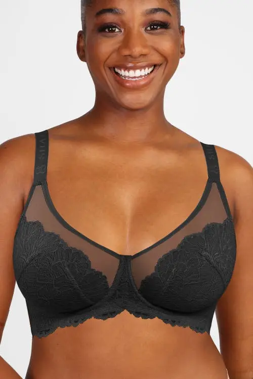 SHAPELLX Supportive Unlined Lace Underwired Bra - Classic Black