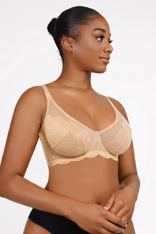 SHAPELLX Supportive Unlined Lace Underwired Bra - Khaki Beige