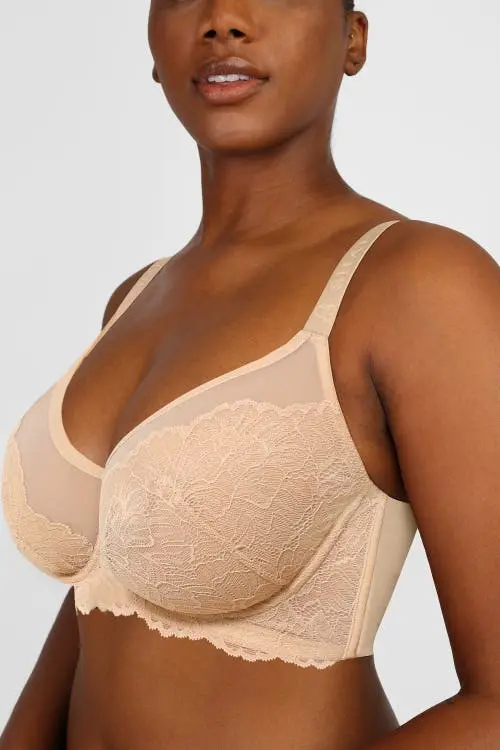 SHAPELLX Supportive Unlined Lace Underwired Bra - Khaki Beige