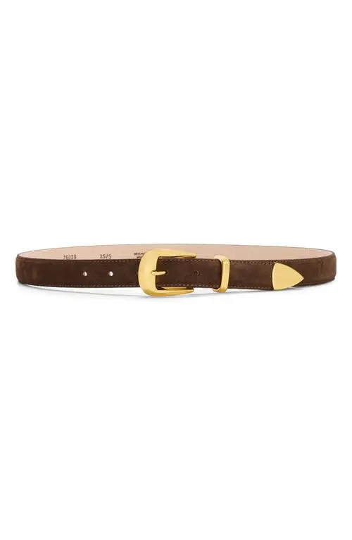 AUREUM No. 16 Crocodile Texture Leather Belt - Chocolate Suede/gold