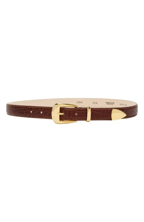 AUREUM No. 16 Crocodile Texture Leather Belt - Umber Croc/ Gold