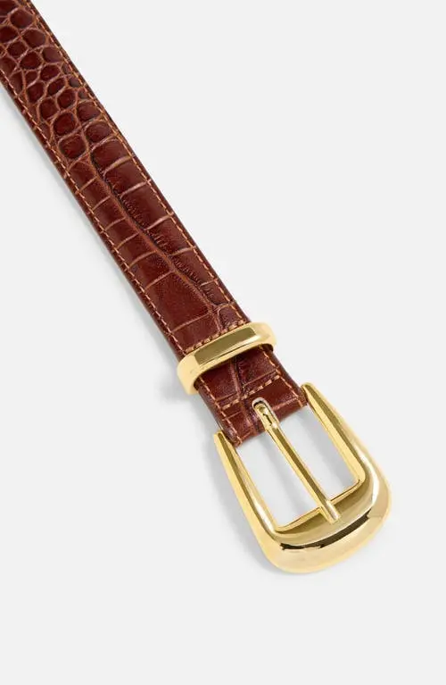 AUREUM No. 16 Crocodile Texture Leather Belt - Umber Croc/ Gold