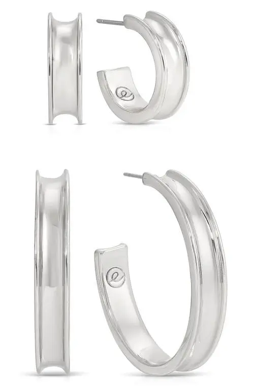 Ettika Groove Hoop Earrings Set - Silver