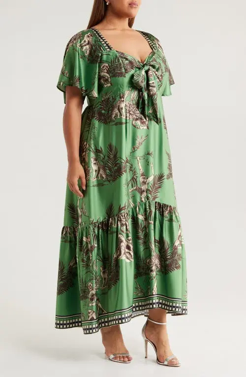 Ciebon Jadelyn Flutter Sleeve Satin Dress In Forest Green - 45% Off |  Editorialist