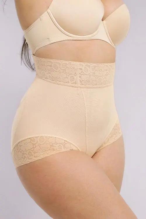 SHAPELLX Mid-rise Lace Shaper Brief - Beige