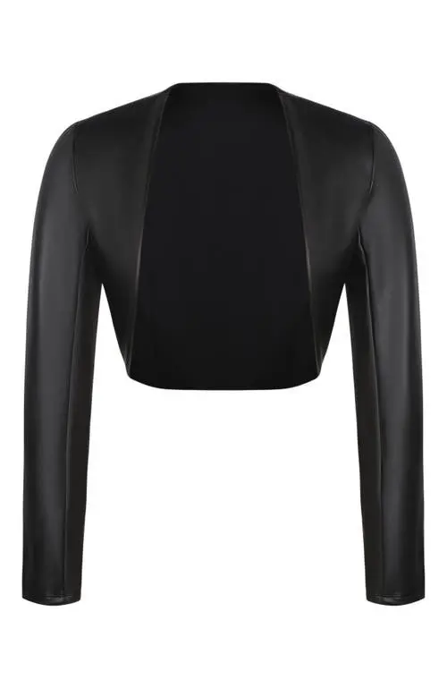 POPILUSH Long Sleeve Faux Leather Bolero Jacket - Midnight Black