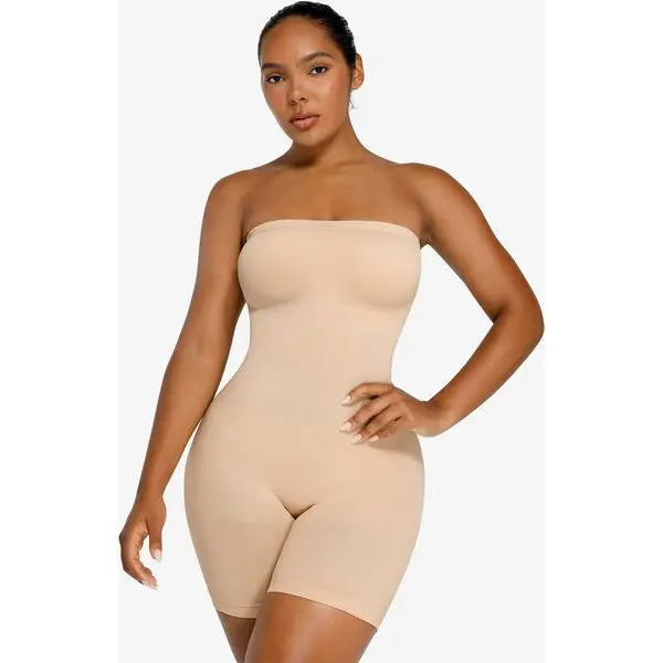 SHAPELLX Seamless Sculpt Strapless Bodysuit - Khaki