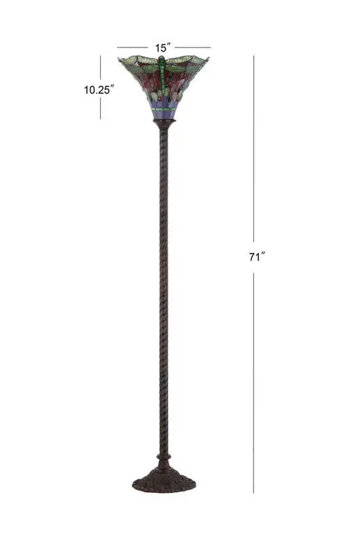JONATHAN Y Dragonfly Tiffany-style 71" Torchiere Led Floor Lamp - Chestnut