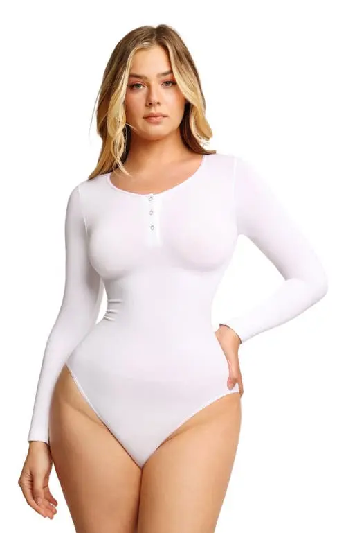 POPILUSH Shapewear Seamless Modal Henley Bodysuit - Ivory