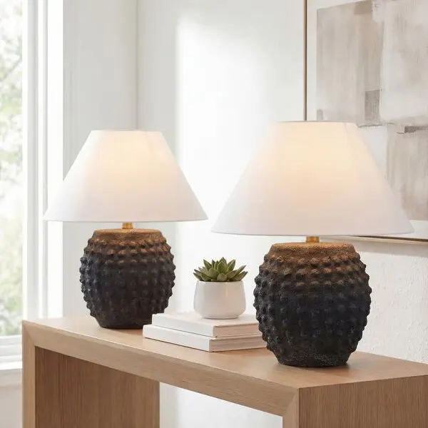 JONATHAN Y Effie 18.25" Minimalist Scandinavian Ceramic/iron Hobnail Led Table Lamp - Matte Black