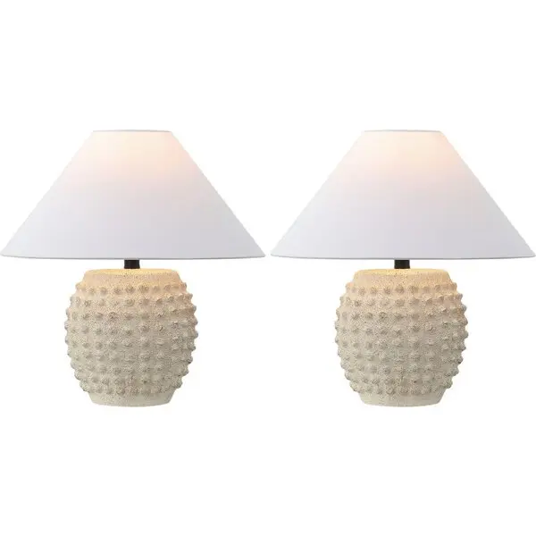 JONATHAN Y Effie 18.25" Minimalist Scandinavian Ceramic/iron Hobnail Led Table Lamp - Matte Cream