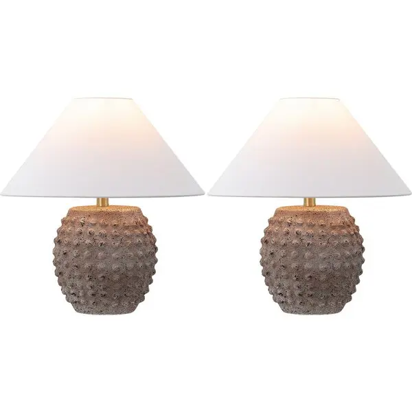 JONATHAN Y Effie 18.25" Minimalist Scandinavian Ceramic/iron Hobnail Led Table Lamp - Matte Taupe