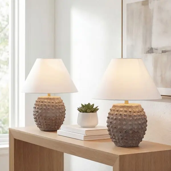 JONATHAN Y Effie 18.25" Minimalist Scandinavian Ceramic/iron Hobnail Led Table Lamp - Matte Taupe