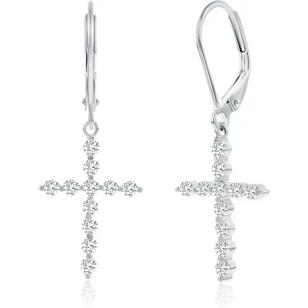 DONATELLO GIAN Name' Sterling Crystal Cross Earrings - Silver