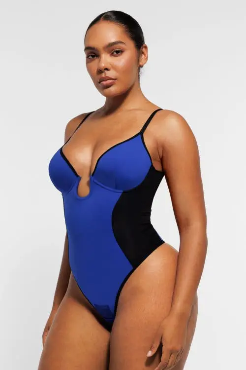 SHAPELLX Airslim Deep Plunge Thong Shaping Bodysuit - Midnight Blue