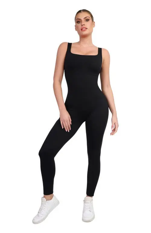 POPILUSH Shapewear Thigh Slimming Workout Jumpsuit - Midnight Black