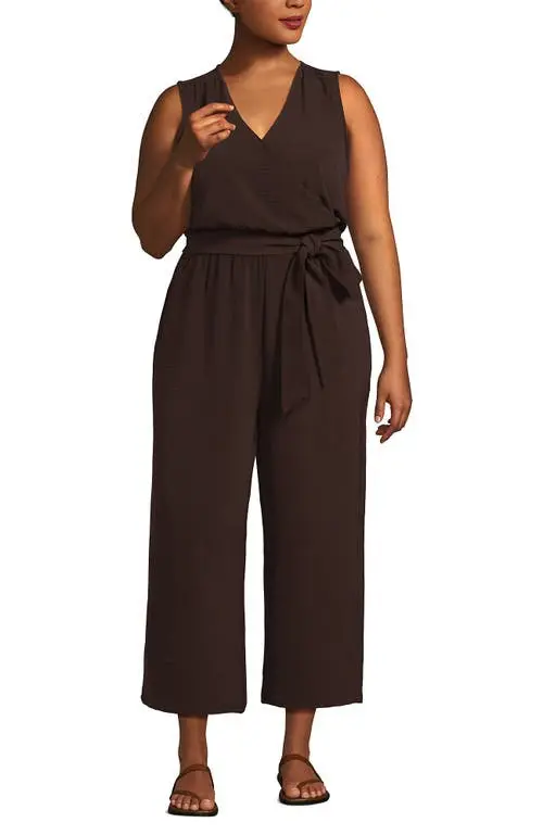LANDS' END Sleeveless Creaseless Wrap Jumpsuit - Rich Seal Brown
