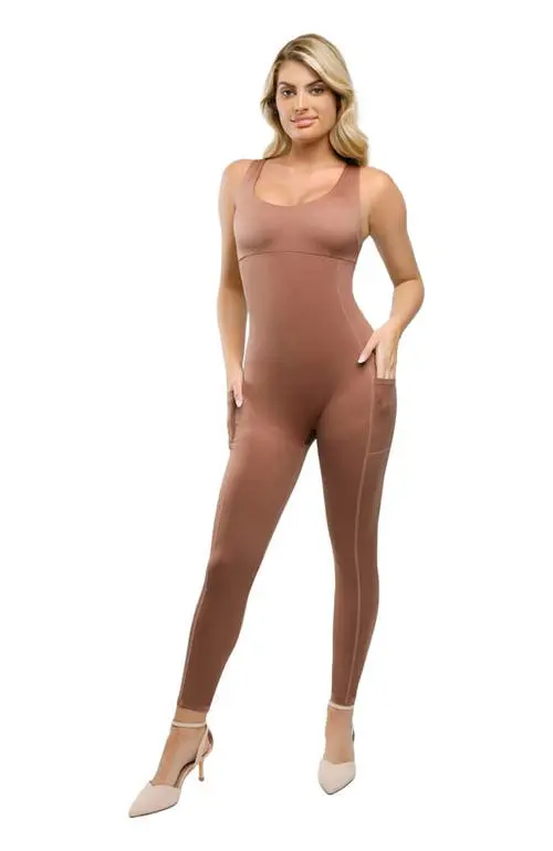 POPILUSH U-neck Thigh Slimming Jumpsuit - Cherry Wood