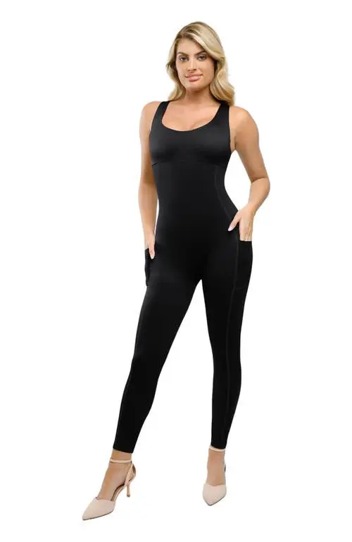POPILUSH U-neck Thigh Slimming Jumpsuit - Midnight Black