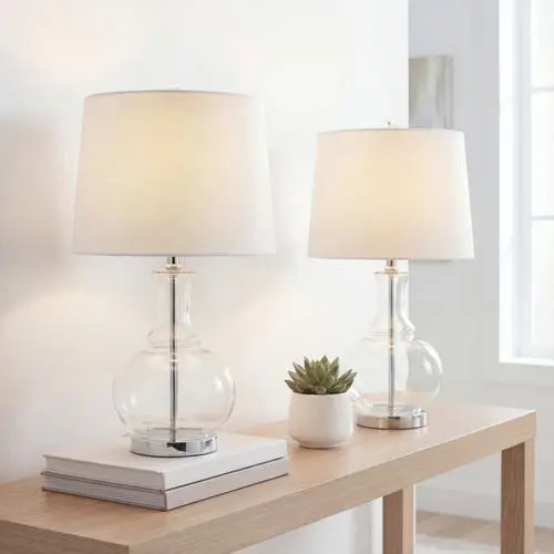 JONATHAN Y Lavelle 25" Glass Led Table Lamp - Clear