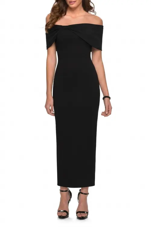 POPILUSH Shapewear Off-the-shoulder Column Maxi Dress - Jet