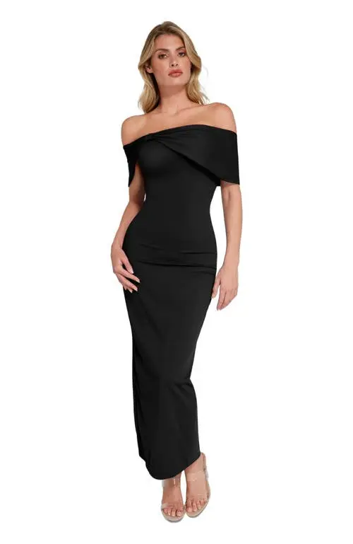 POPILUSH Off-the-shoulder Shapewear Column Maxi Dress - Jet
