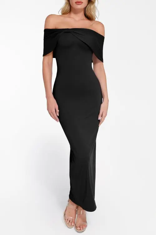 POPILUSH Off-the-shoulder Shapewear Column Maxi Dress - Jet