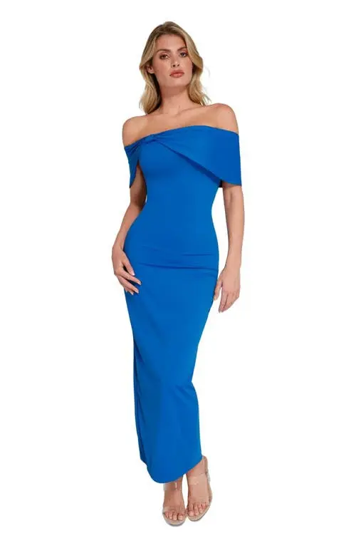 POPILUSH Off-the-shoulder Shapewear Column Maxi Dress - Navy