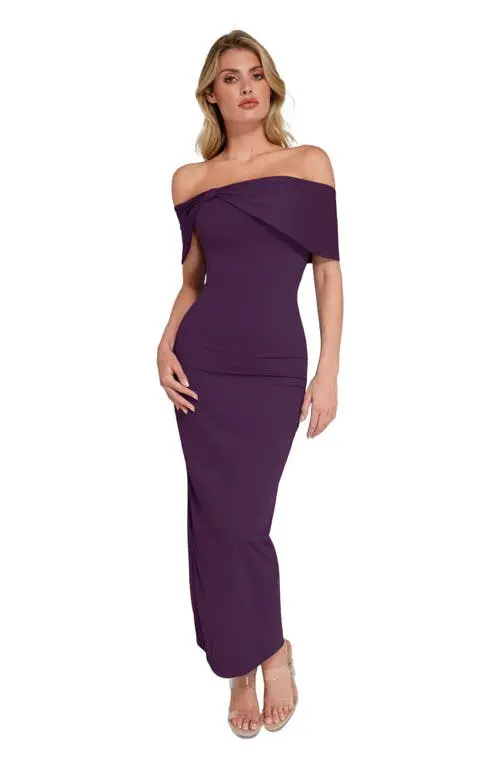 POPILUSH Off-the-shoulder Shapewear Column Maxi Dress - Violet