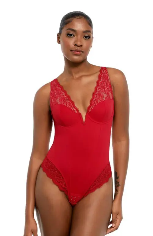 POPILUSH Sculpting Lace Bodysuit - Chili Red