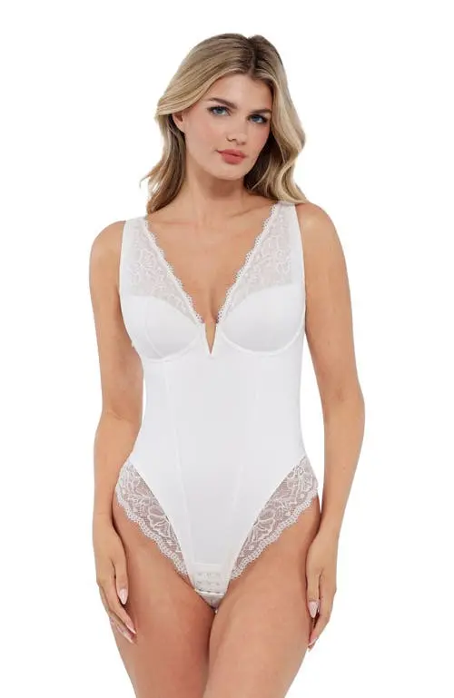POPILUSH Sculpting Lace Bodysuit - Pearl White