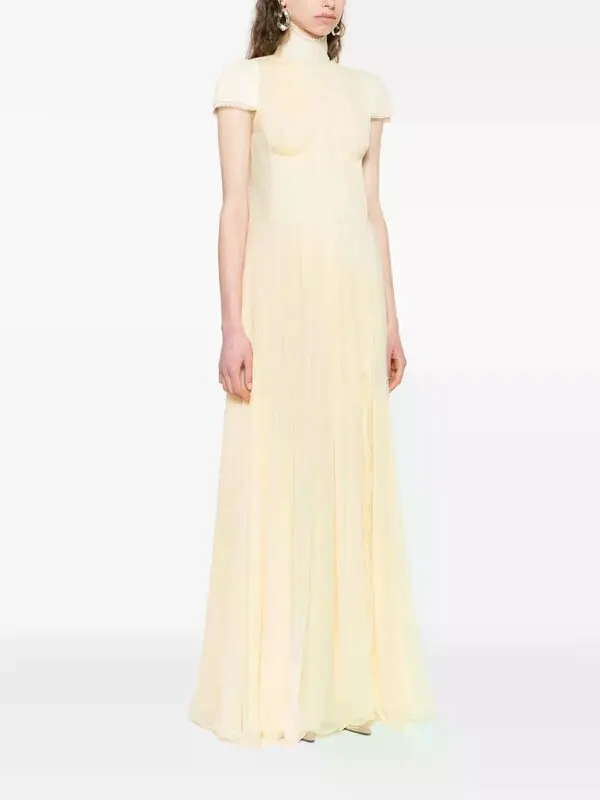 alexander mcqueen chiffon dress 2022 Alexander McQueen by Sarah Burton Silk Chiffon Dress w Silver Bead  Detailed Bodice