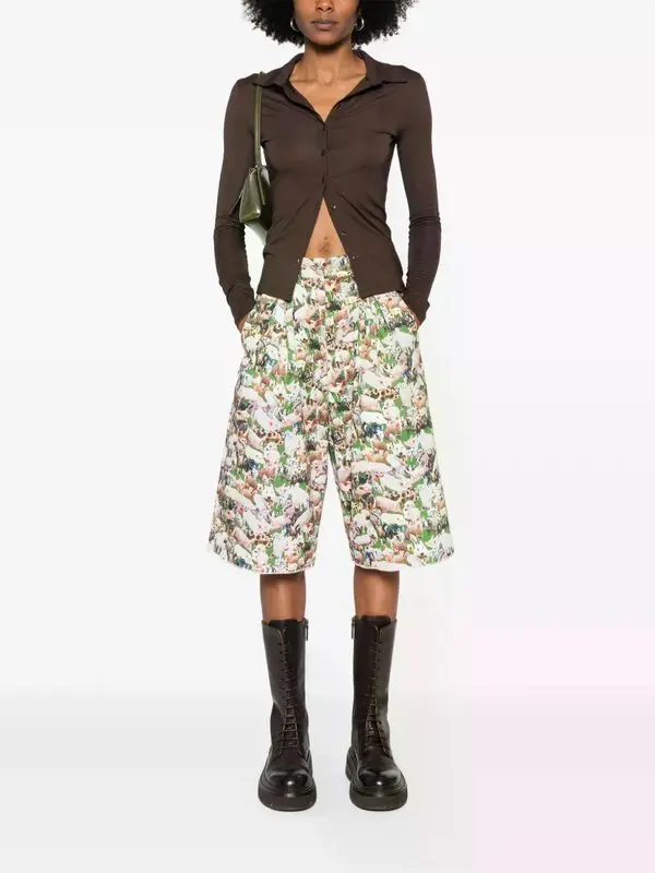 BLESS Pigs-print Pleated Shorts