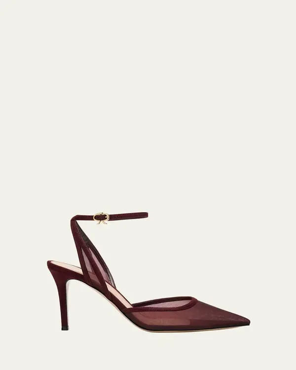 GIANVITO ROSSI Suede Organza Ankle-strap Pumps
