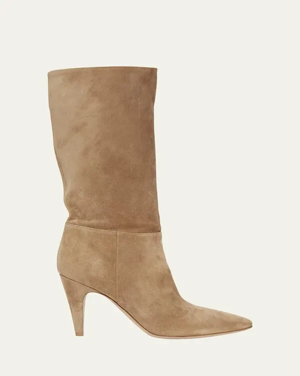 GIANVITO ROSSI Slouchy Suede Mid-calf Boots - Camel