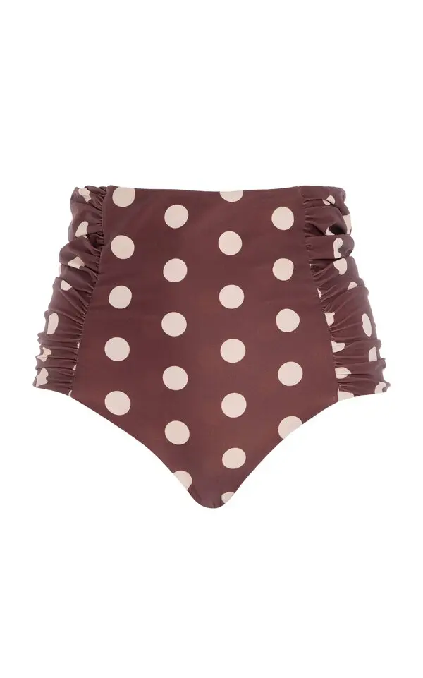JUILLET Luisa Ruched High-waisted Bikini Bottom - Brown