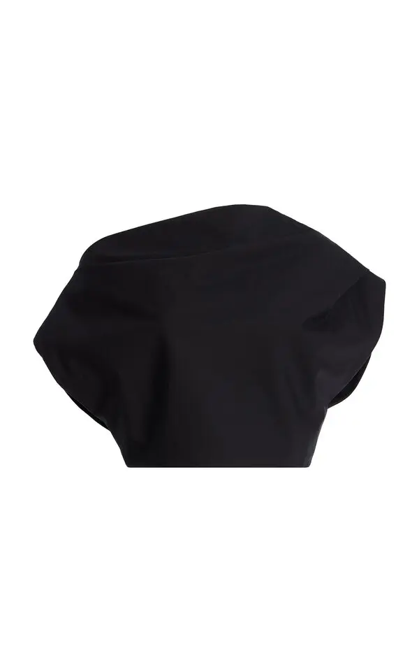 Brandon Maxwell Exclusive Riviera Asymmetric Draped Crop Top - Black