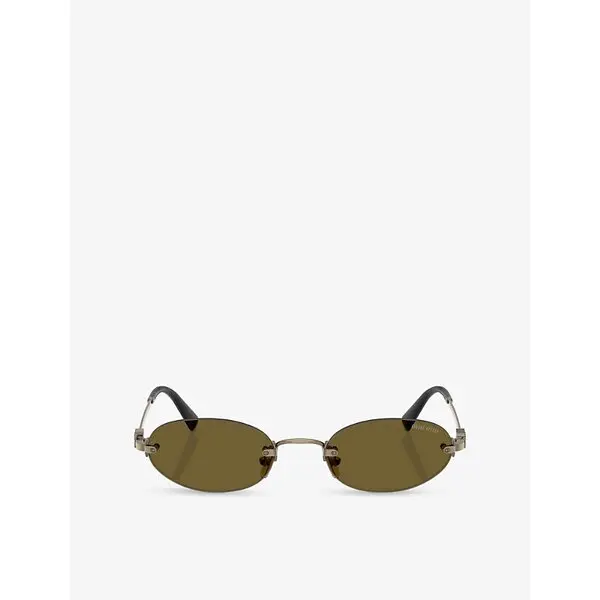 Miu Miu A54s Oval-frame Metal Sunglasses - Gold